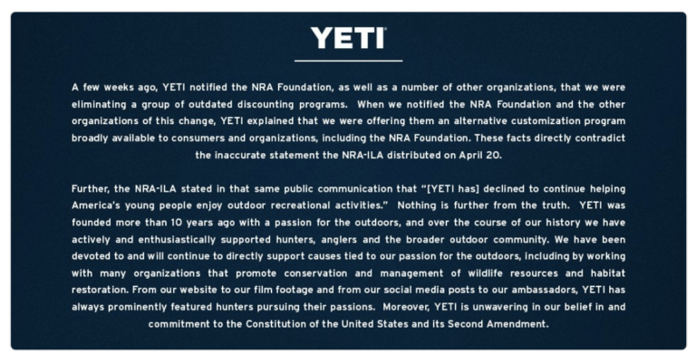 YETI Fears Boycott, Releases Ridiculous Statement To Save Face ...